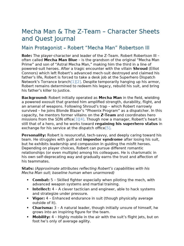 Mecha Man & The Z-Team - Character Sheets and Quest Journal | PDF ...