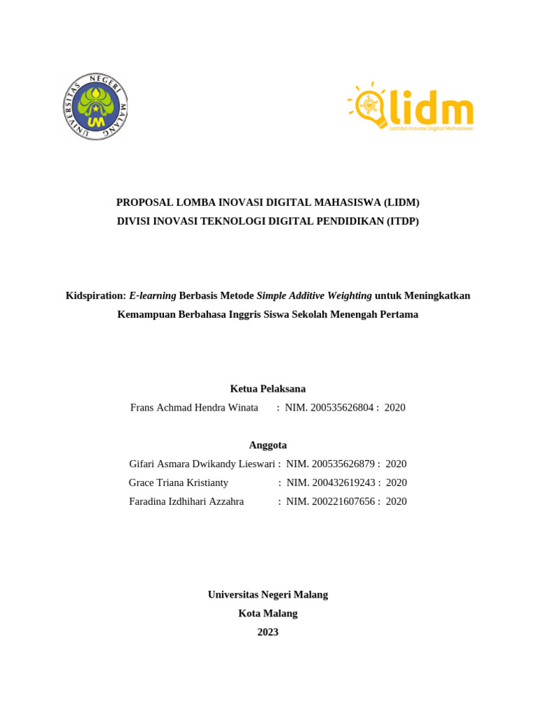Proposal LIDM Kidspiration 110423 REVISI | PDF