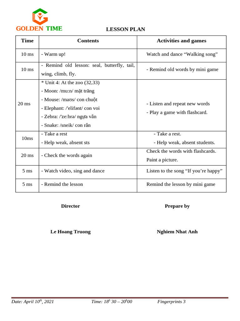 Lesson Plan For April 2021 10 Saturday | PDF