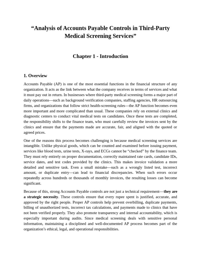 Analysis of Accounts Payable Controls in Third Party Medical Screening ...