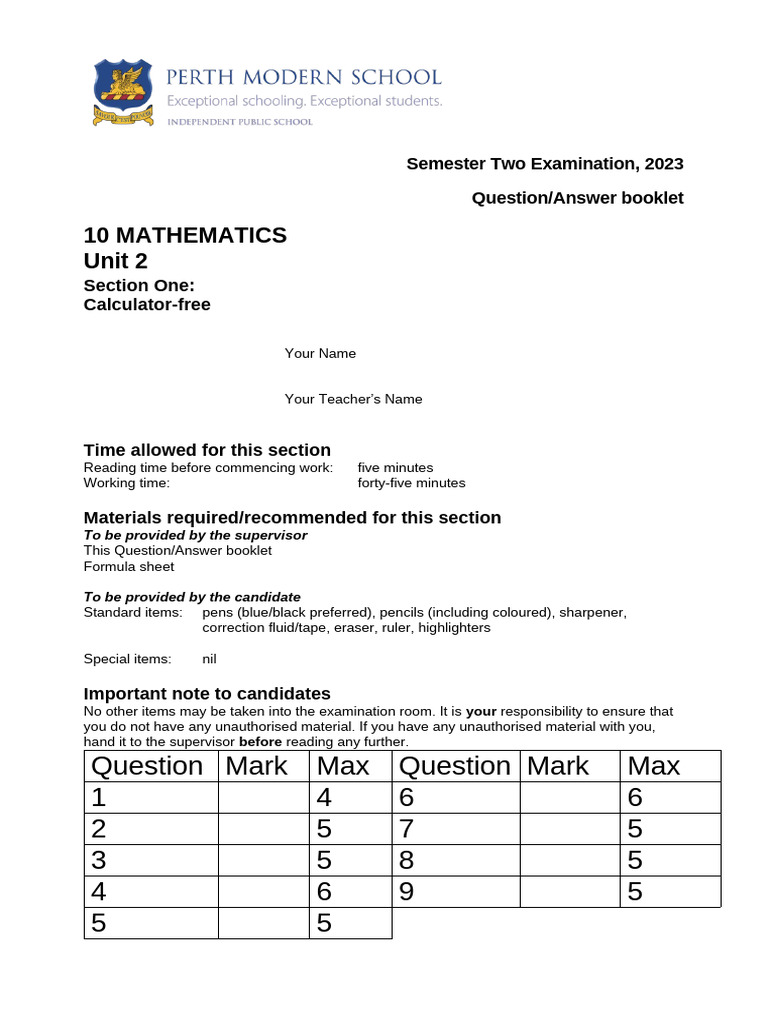 2023 Semester Two Math Exam Guide | PDF | Numbers | Sequence