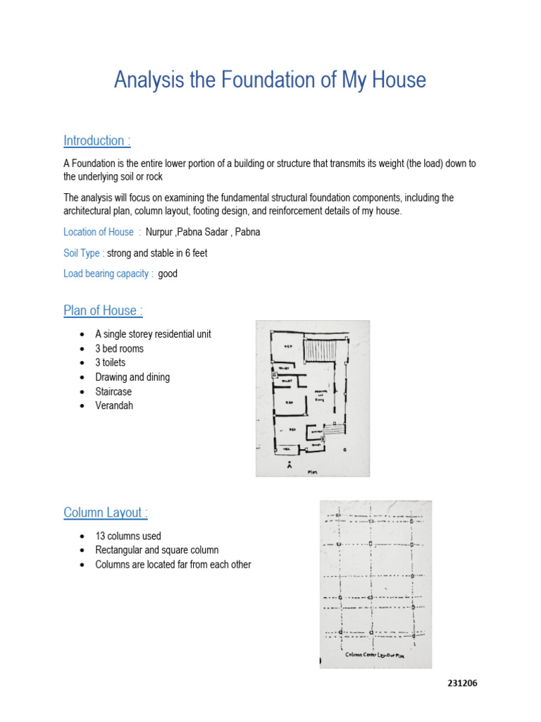 Analysis the Foundation of My House | PDF | Foundation (Engineering) | Column