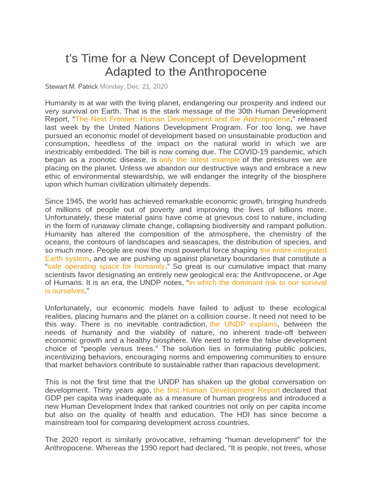 It's Time For A New Concept of Development Adapted To The Anthropocene ...