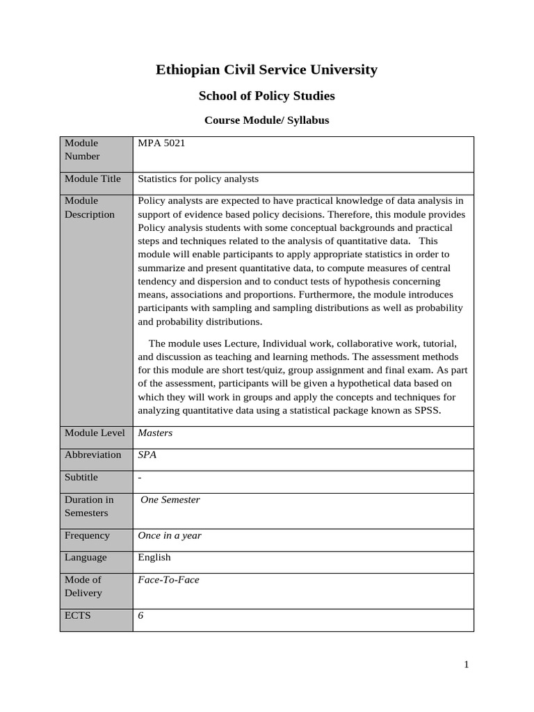 Syllabus | PDF | Statistics | Research Methods