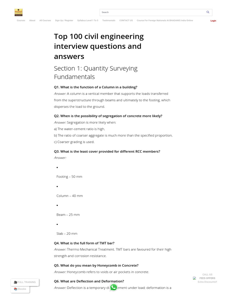 Top Civil Engineering Interview Questions | PDF | Concrete | Brick