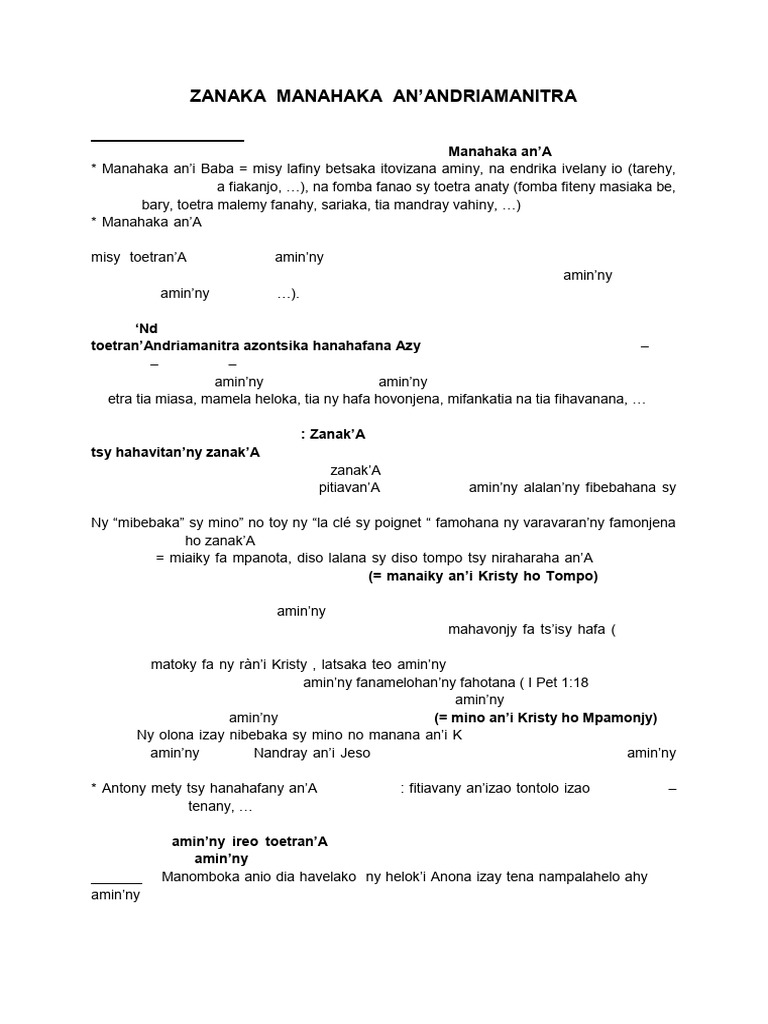 Zanaka Manahaka An - Andriamanitra | PDF