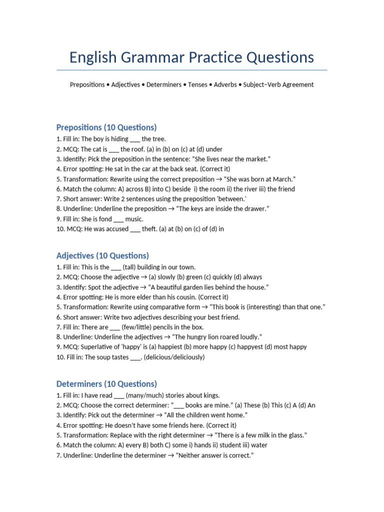 English Grammar Practice Updated | PDF | English Grammar | Adverb