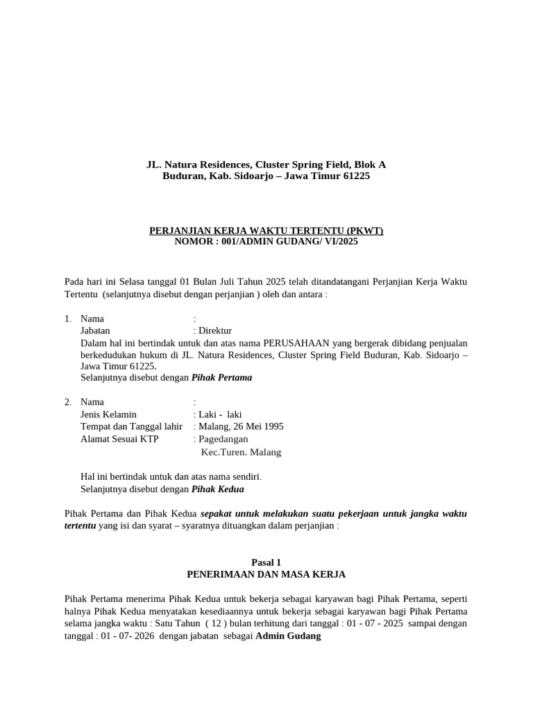 Contoh Admin Gudang | PDF