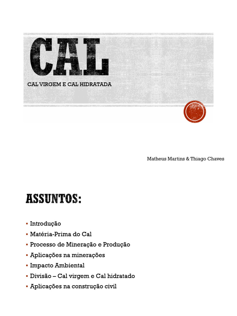 2025.08.15 - Cal Virgem e Cal Hidratada | PDF | Argamassa (alvenaria ...