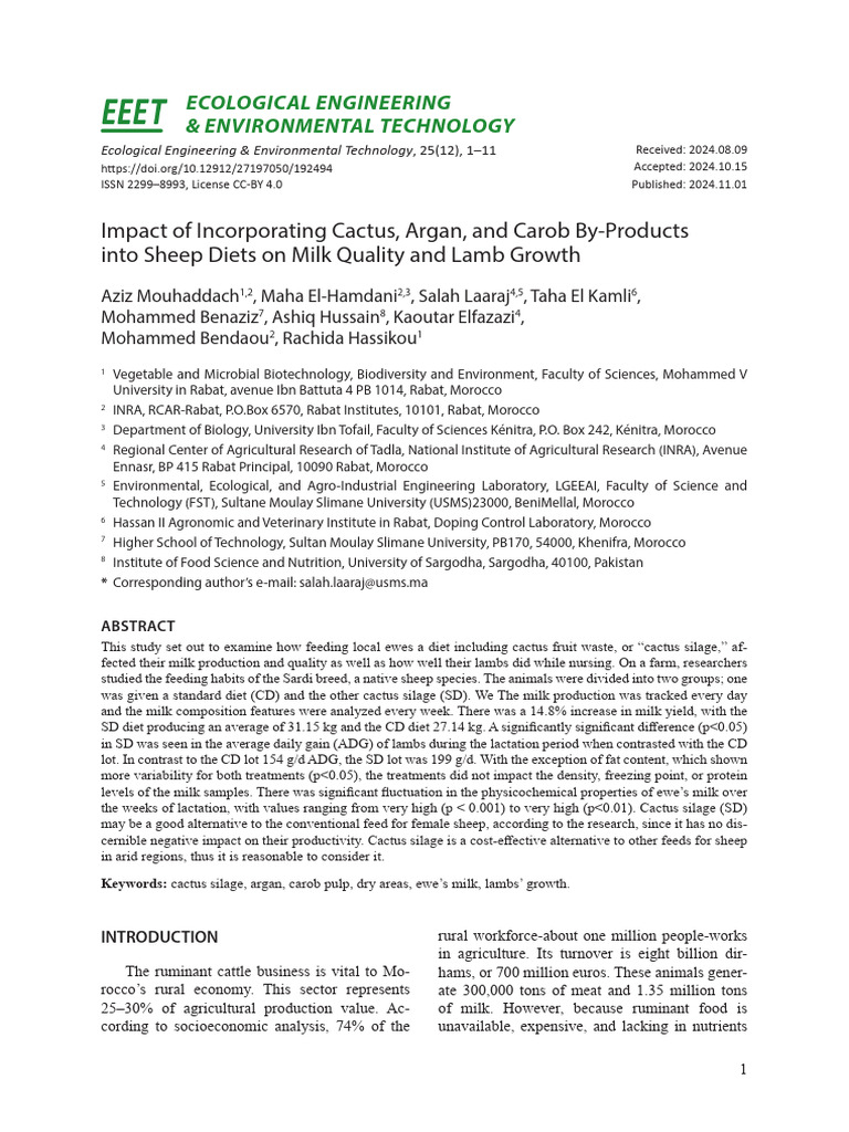 Cactus Silage Effects on Sheep Milk and Growth | PDF | Livestock ...