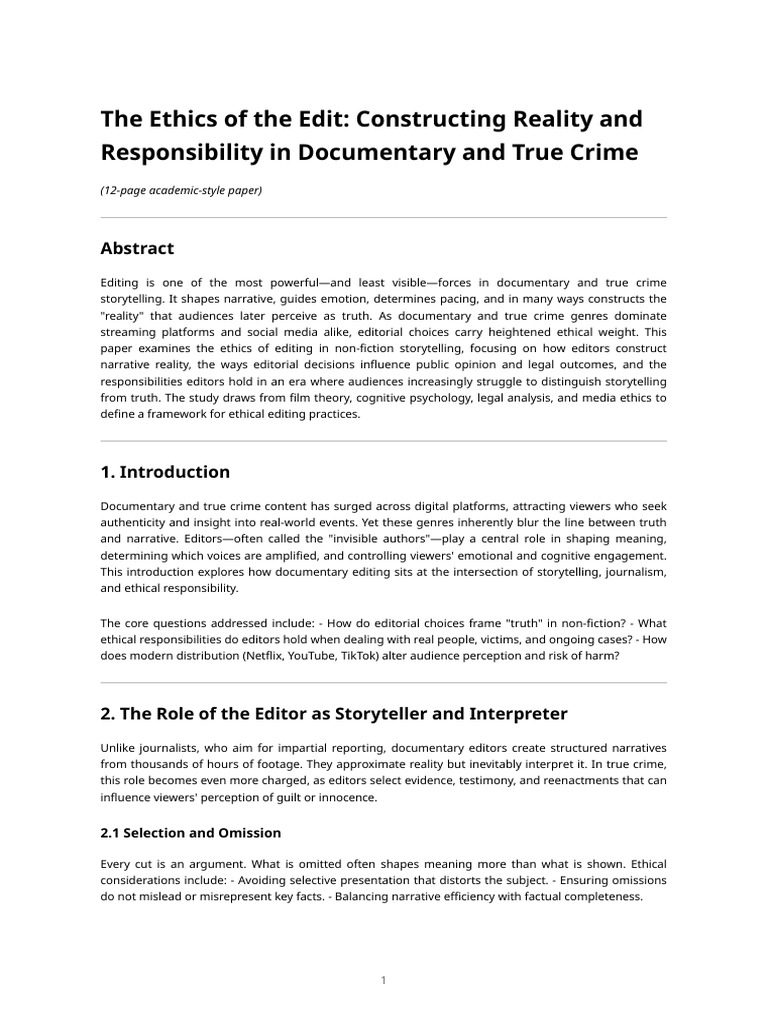 The Ethics of The Edit - Documentary and True Crime | PDF | Narrative ...