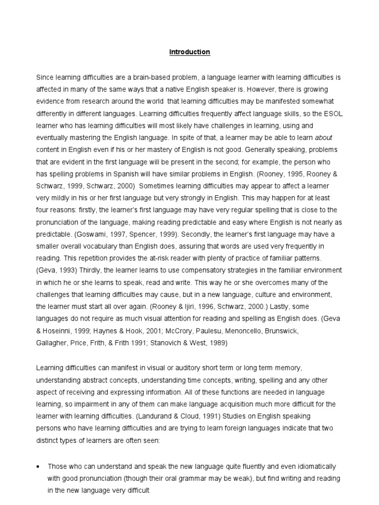 Learning Difficulties | PDF | Learning Disability | English As A Second ...