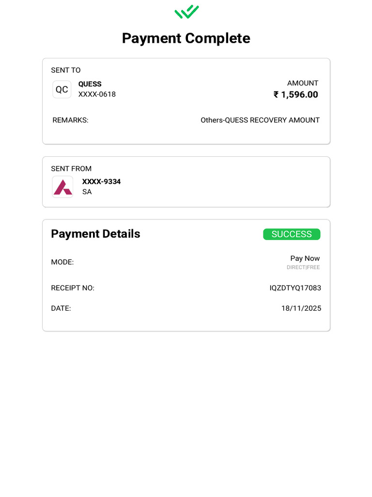 Quess Recovery Payment Receipt | PDF