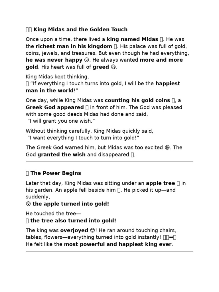 King Midas and The Golden Touch Story | PDF
