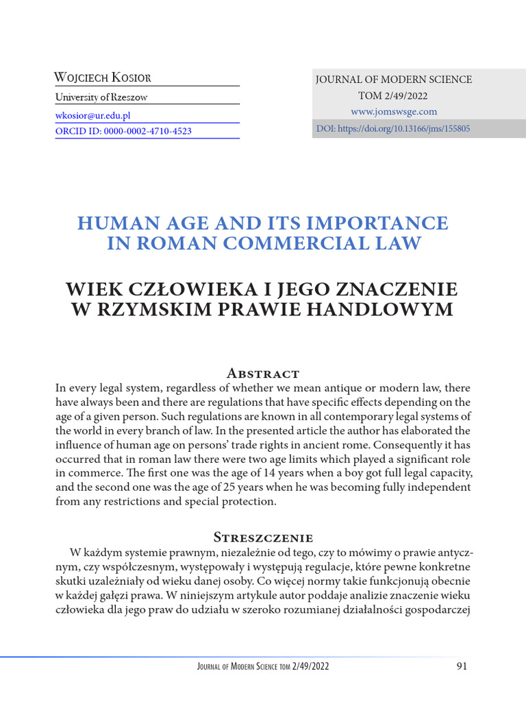 Human Age in Roman Commercial Law | PDF | Justice | Crime & Violence