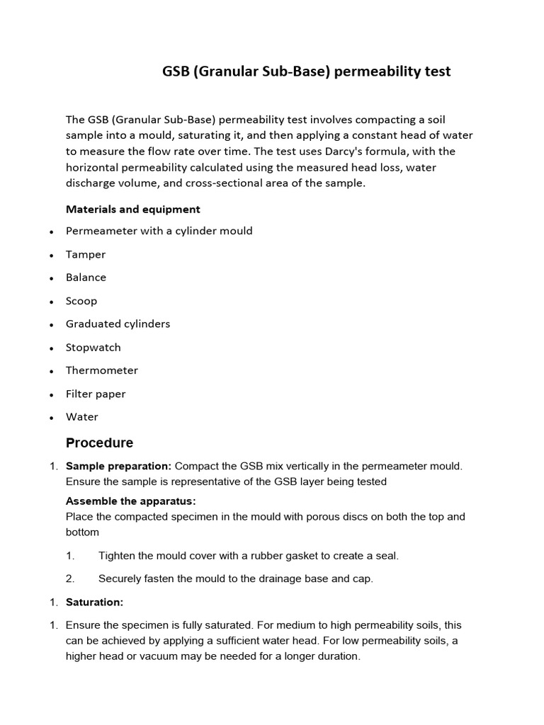 GSB Permeability Test Procedure Guide | PDF