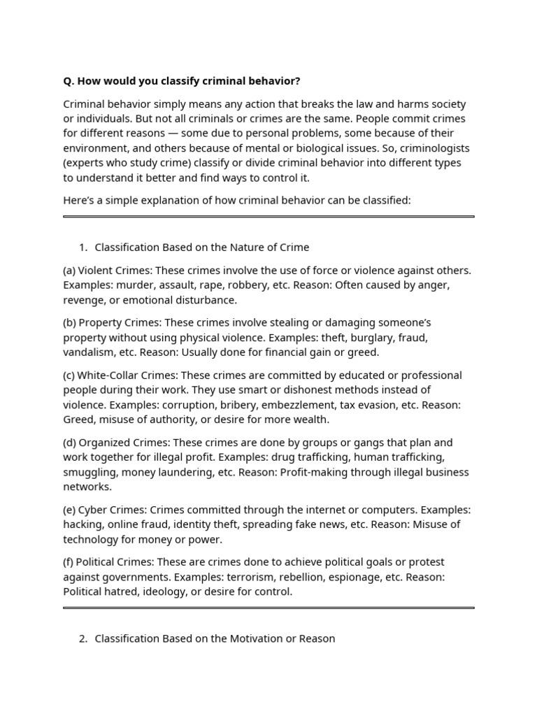 Types of Criminal Behavior Explained | PDF | Crimes | Crime & Violence