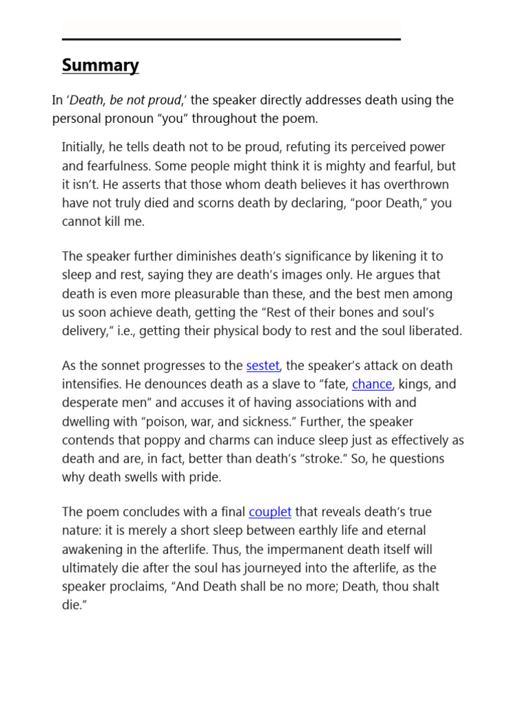 Death, Be Not Proud: Poem Analysis | PDF | Death | Soul