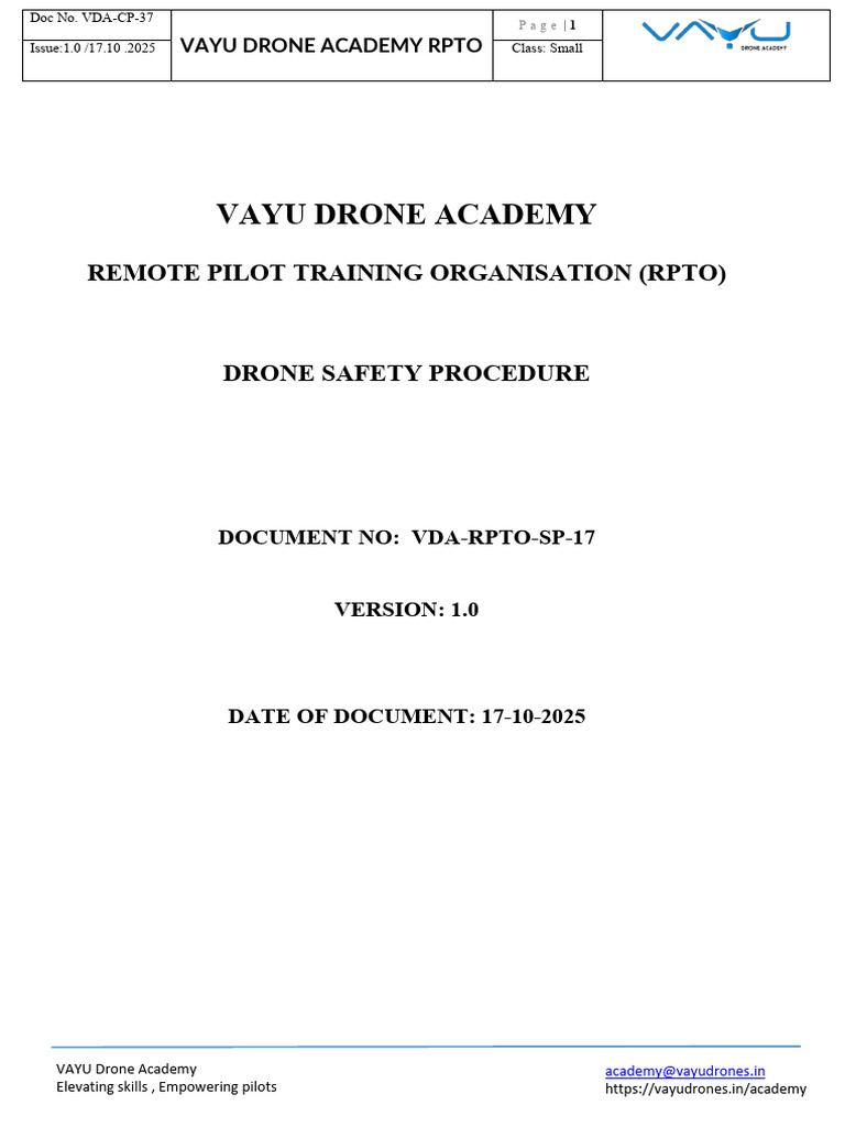 Vda Rpto Drone Safety Procedure 27 Ver1.0 | PDF | Unmanned Aerial Vehicle