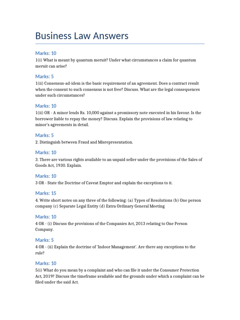 Business Law Answers Structure | PDF