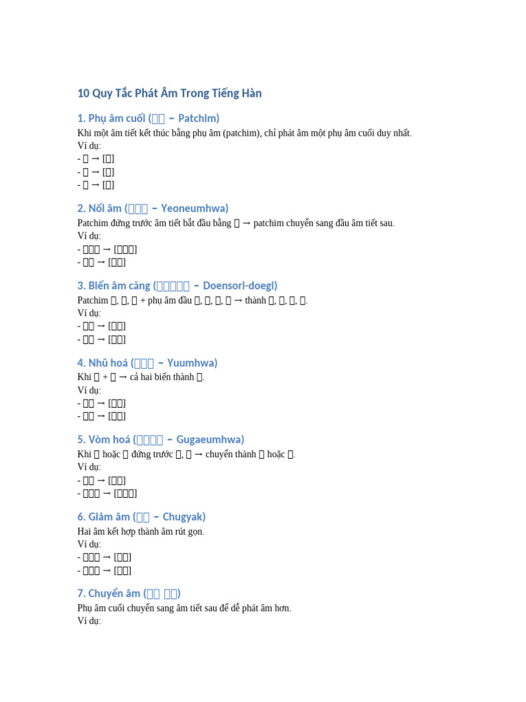 10 Quy Tac Phat Am Tieng Han Full | PDF