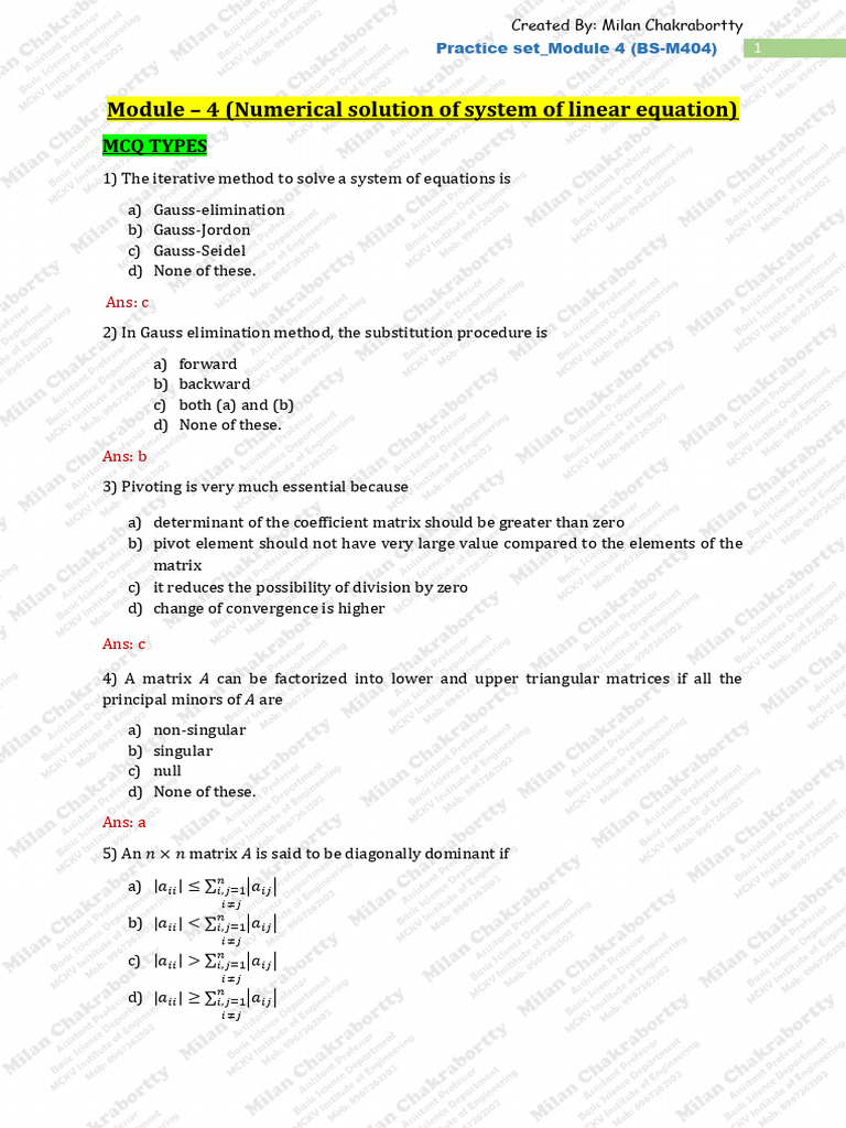 Numerical Solutions for Linear Equations | PDF | Matrix (Mathematics ...