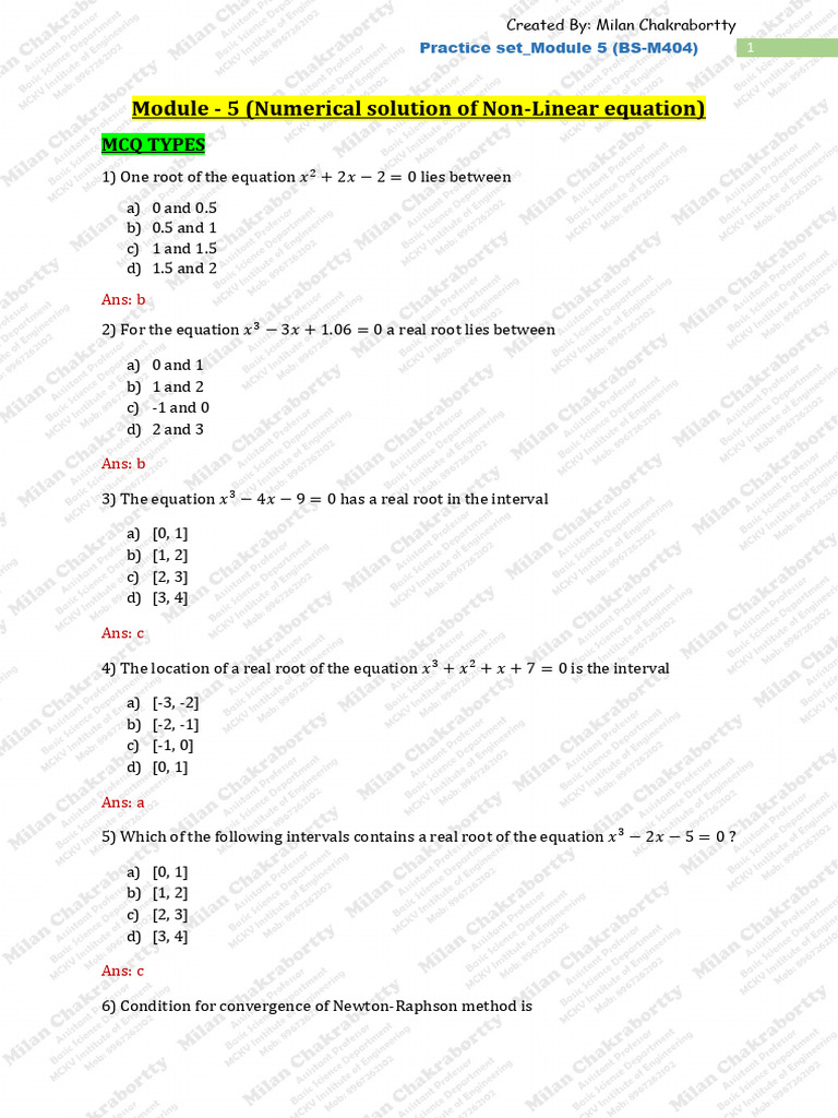 Numerical Methods Module 5 (Non-linear Sys_ Solution) Practice Set ...