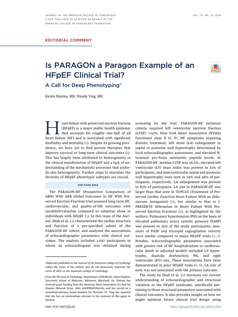 Sharma Ying 2019 is Paragon a Paragon Example of an Hfpef Clinical ...