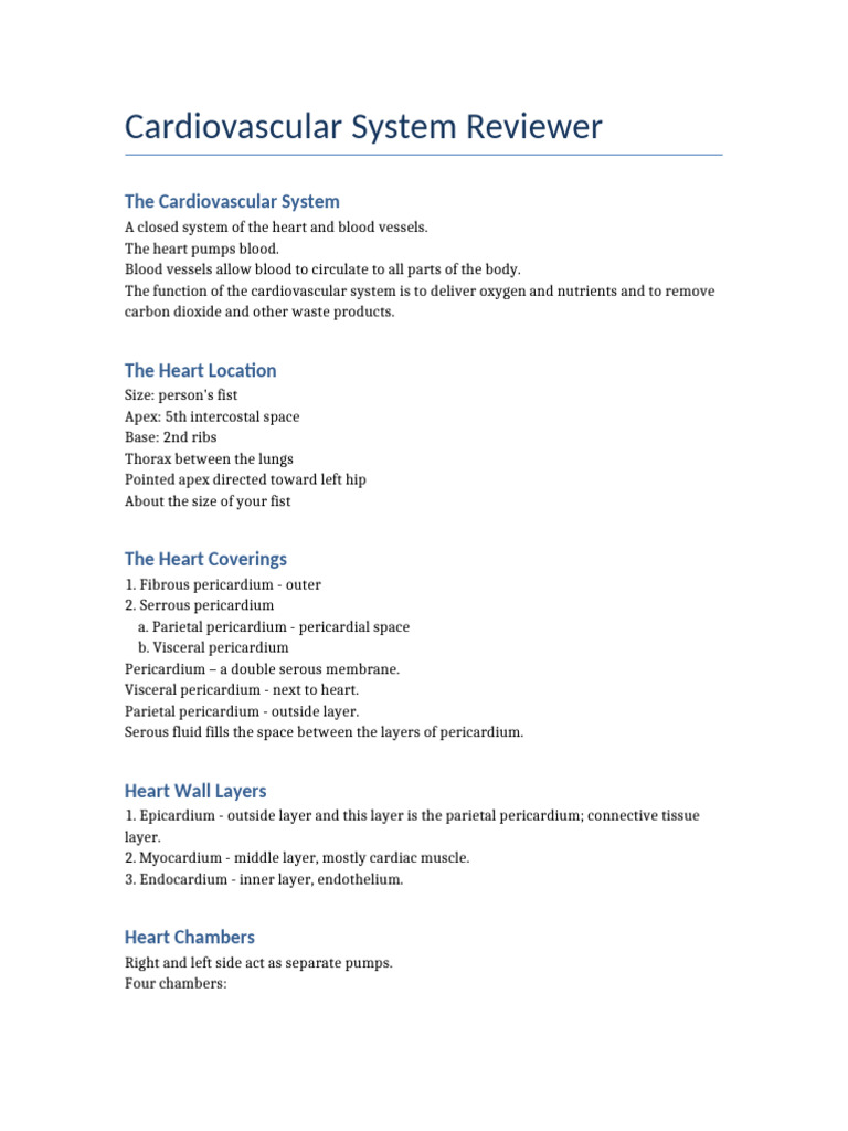 Cardiovascular System Overview and Functions | PDF | Heart | Heart Valve