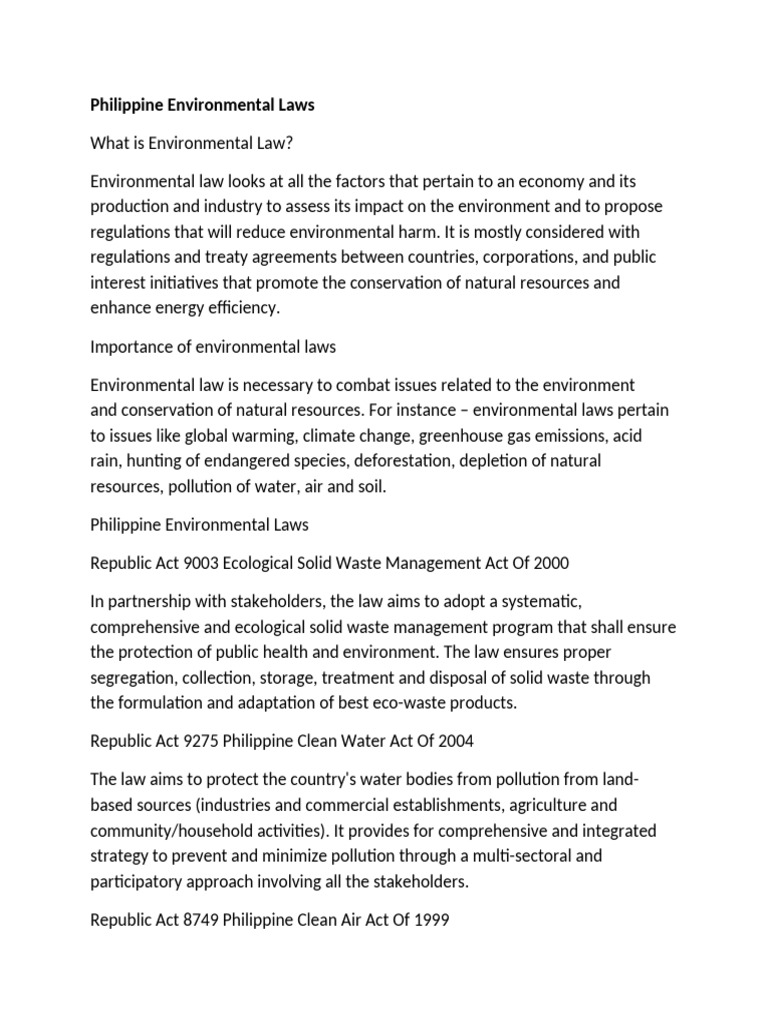 Overview of Philippine Environmental Laws | PDF | Environmental Law ...