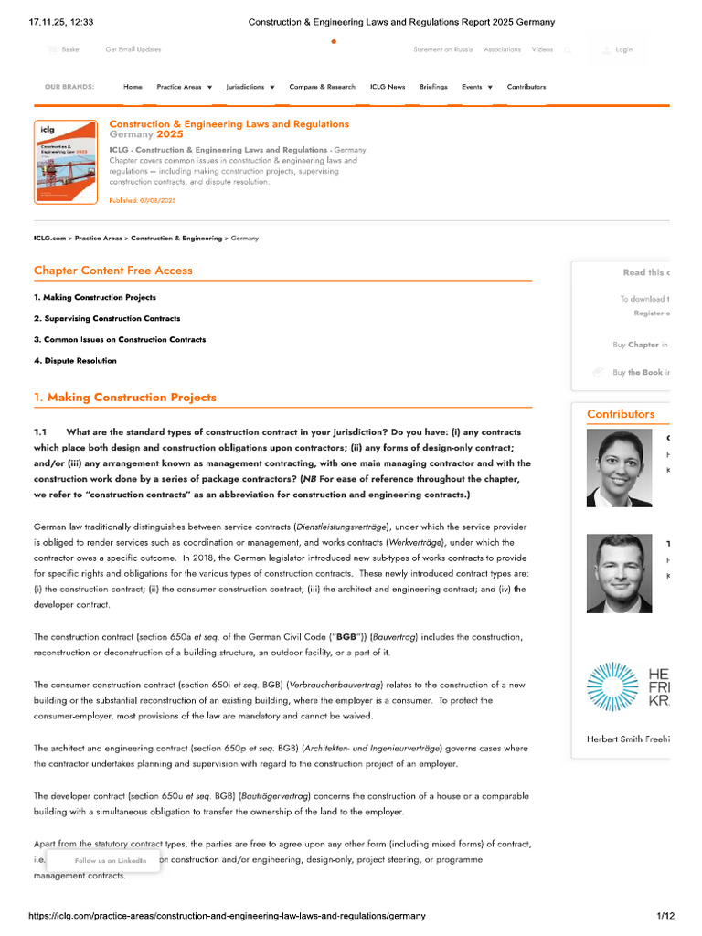 Construction & Engineering Laws and Regulations Germany 2025 | PDF