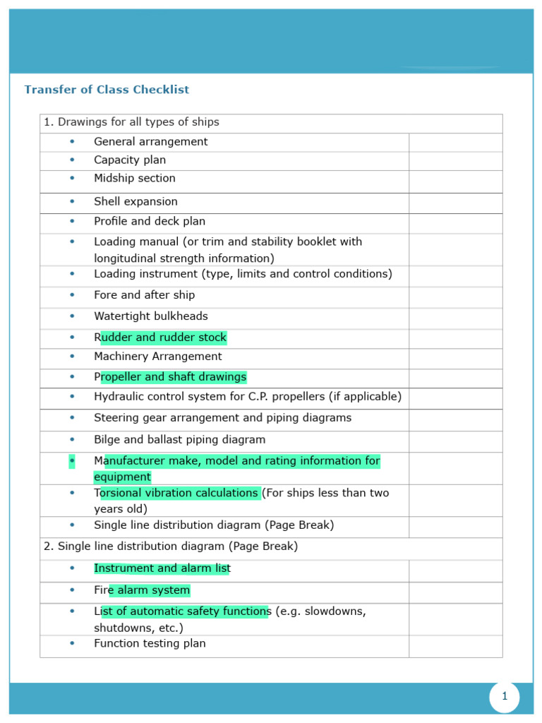 Transfer of Class Checklist for Ships | PDF | Oil Tanker | Ships