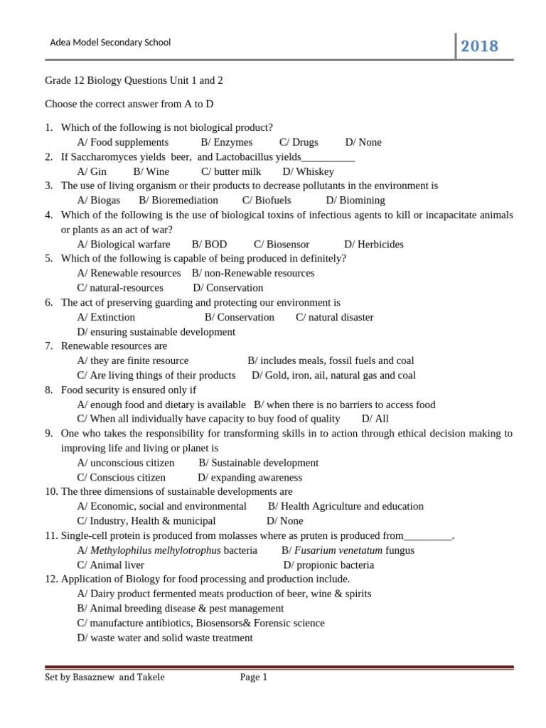 Grade 12 Biology Exam Questions | PDF | Bacteria | Fungus