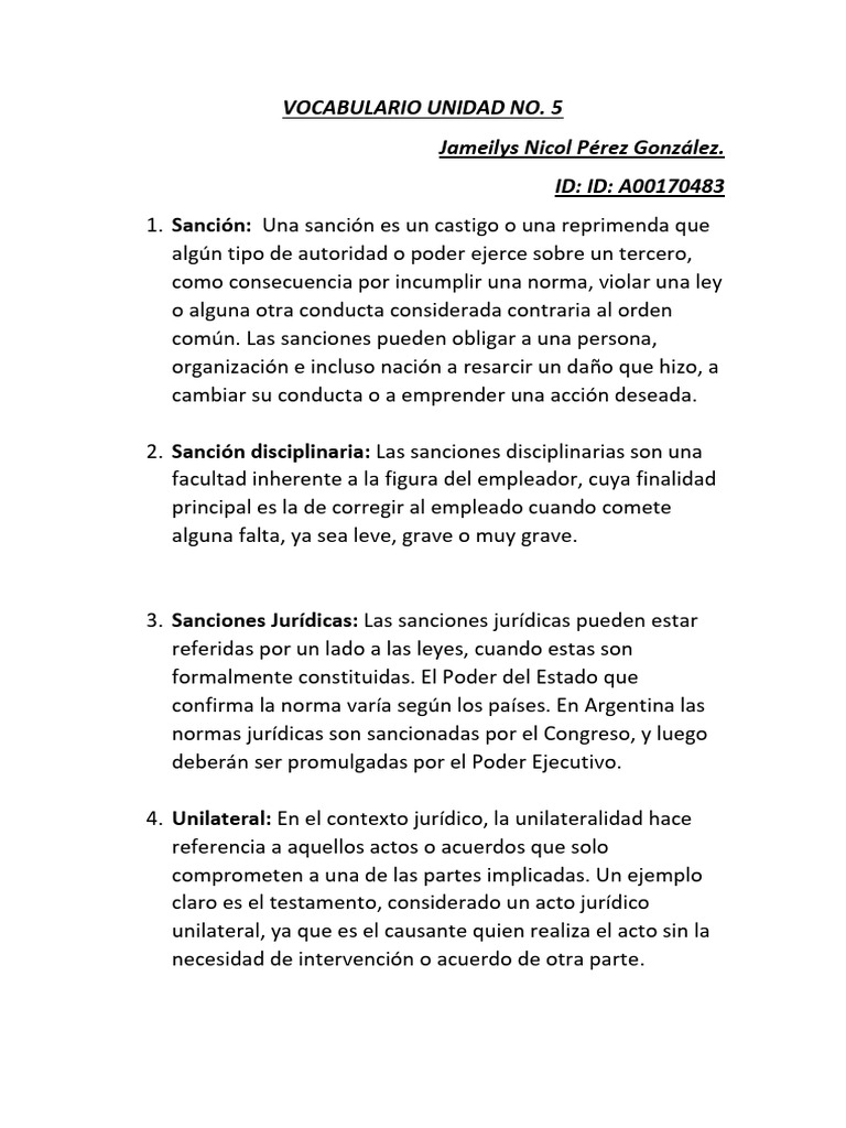 Vocabulario Unidad No 5 | PDF | Justicia | Crimen y violencia
