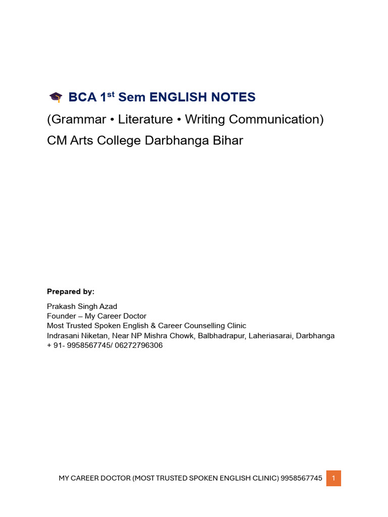BCA 1st Semester English Notes | PDF