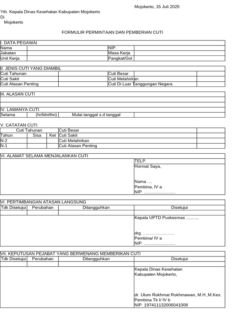 Blanko Cuti Pkm Trowulan | PDF