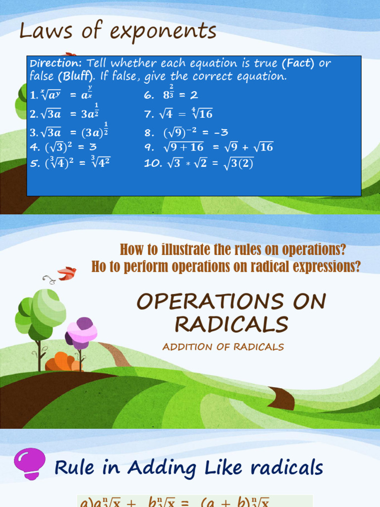 Laws of Exponents and Radical Operations | PDF | Algebra | Mathematics