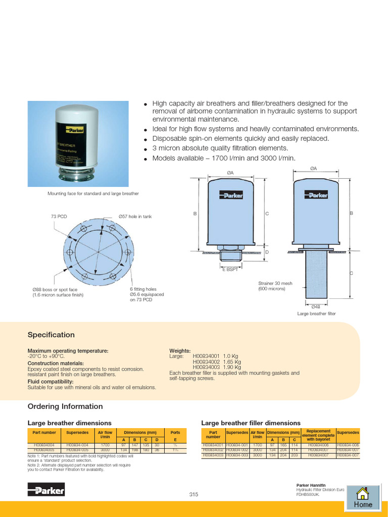Hydraulic Air Breathers for High Flow Systems | PDF | Filtration ...