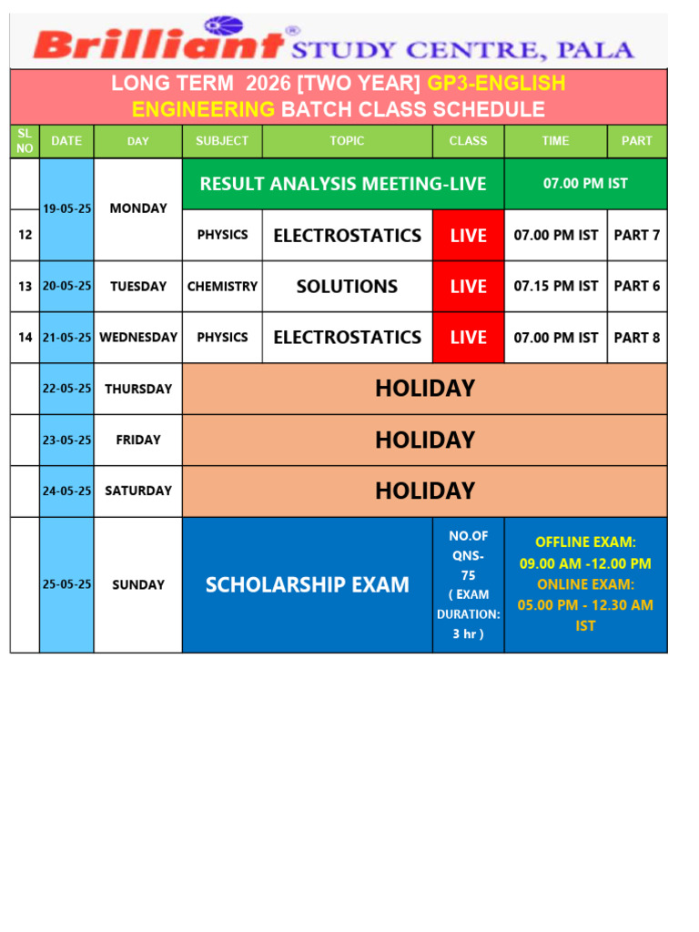 2026 GP3 English Class Schedule | PDF