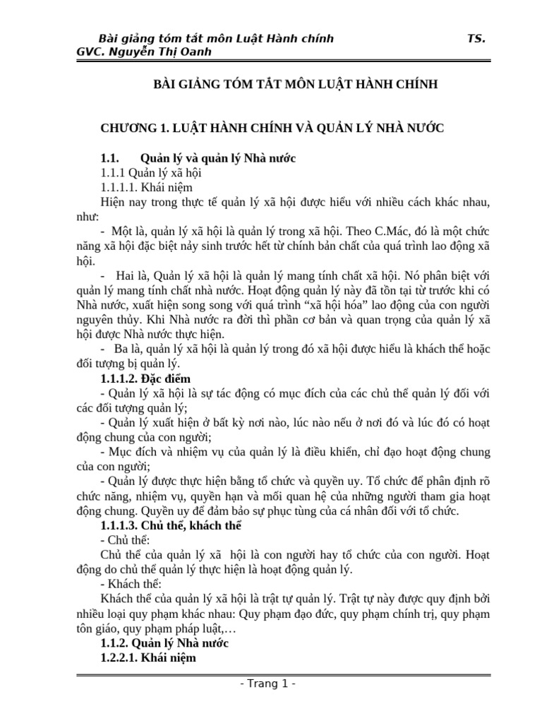 2025 Bai Giang Tom Tat Hanh Chinh | PDF