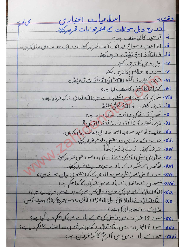 10th Class Islamiat Elective Guess Paper 2025 | PDF