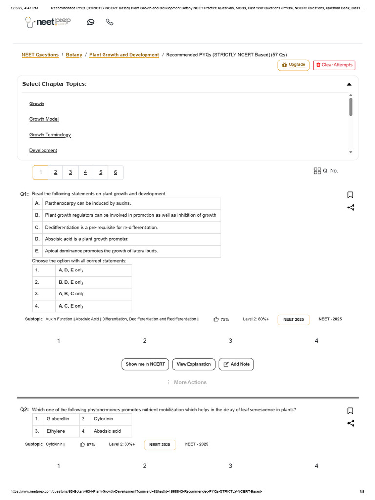 plant growth and development pyq set 1 | PDF | Plant Hormone | Plants