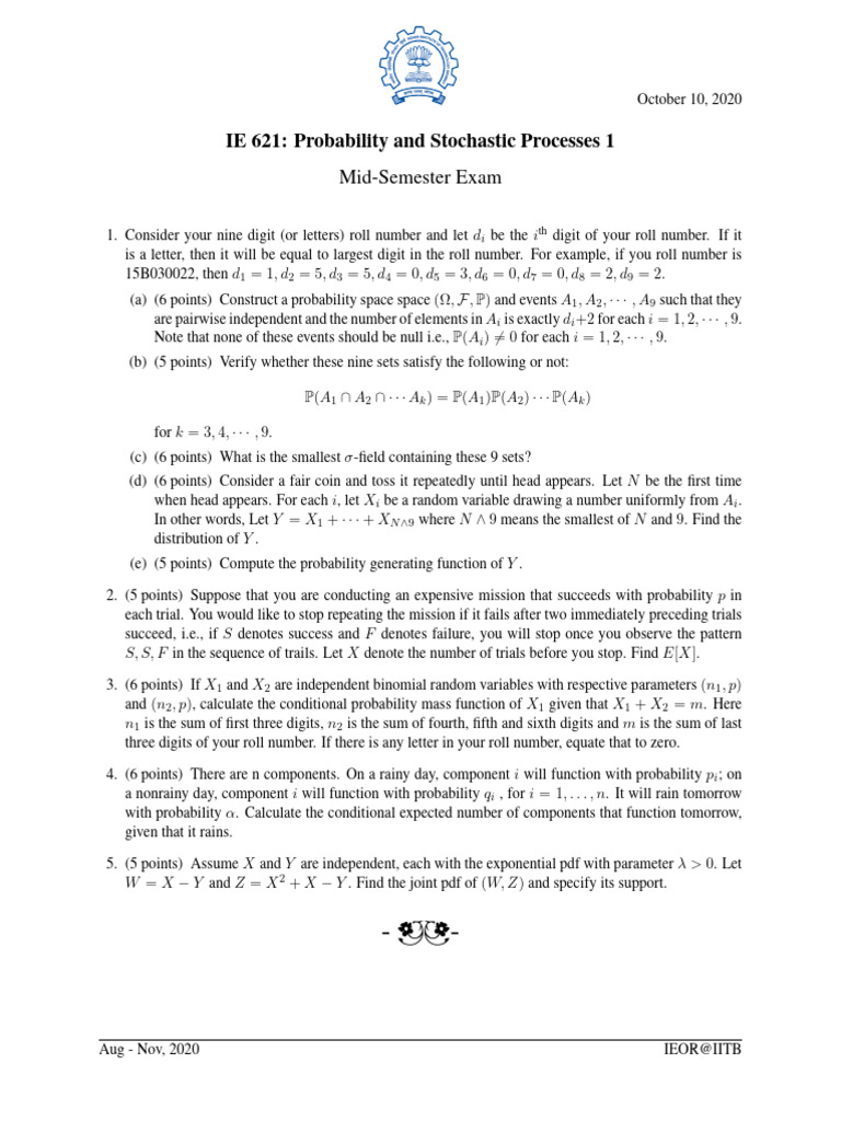 2020 Mid Sem | PDF | Probability Density Function | Probability Theory