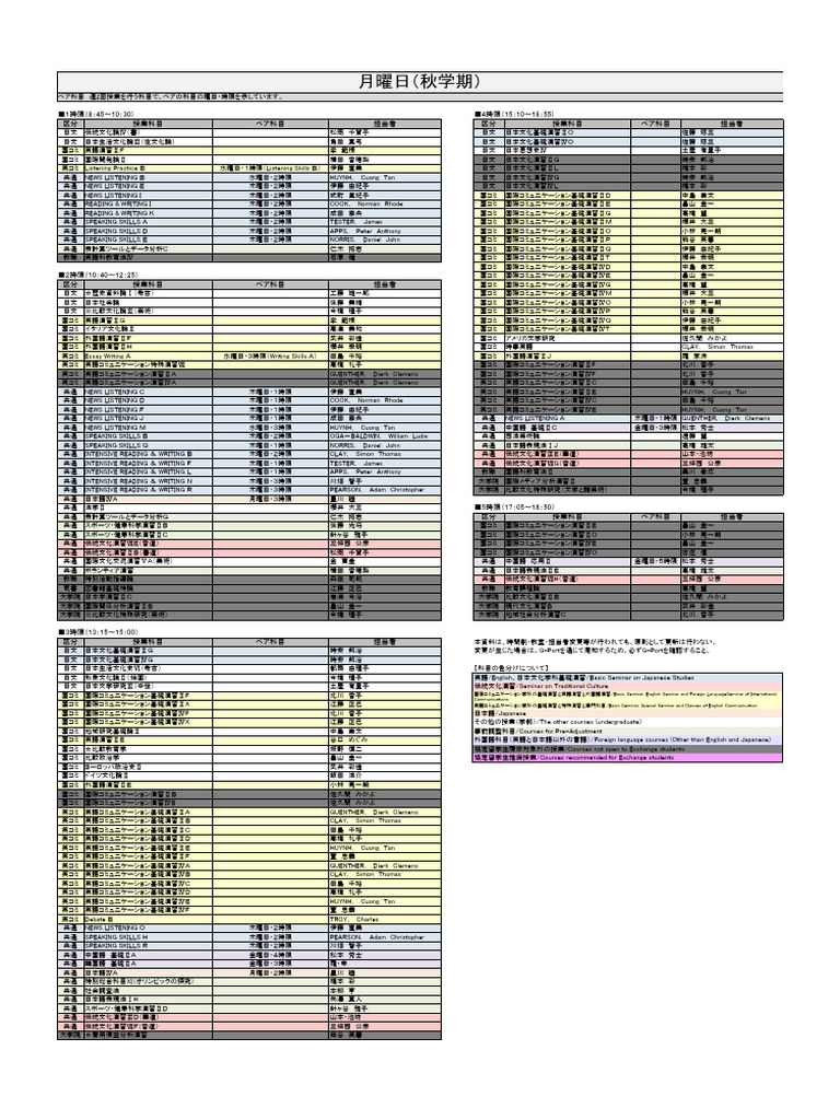 02 授業時間科目一覧 Course List_2025Fall | PDF