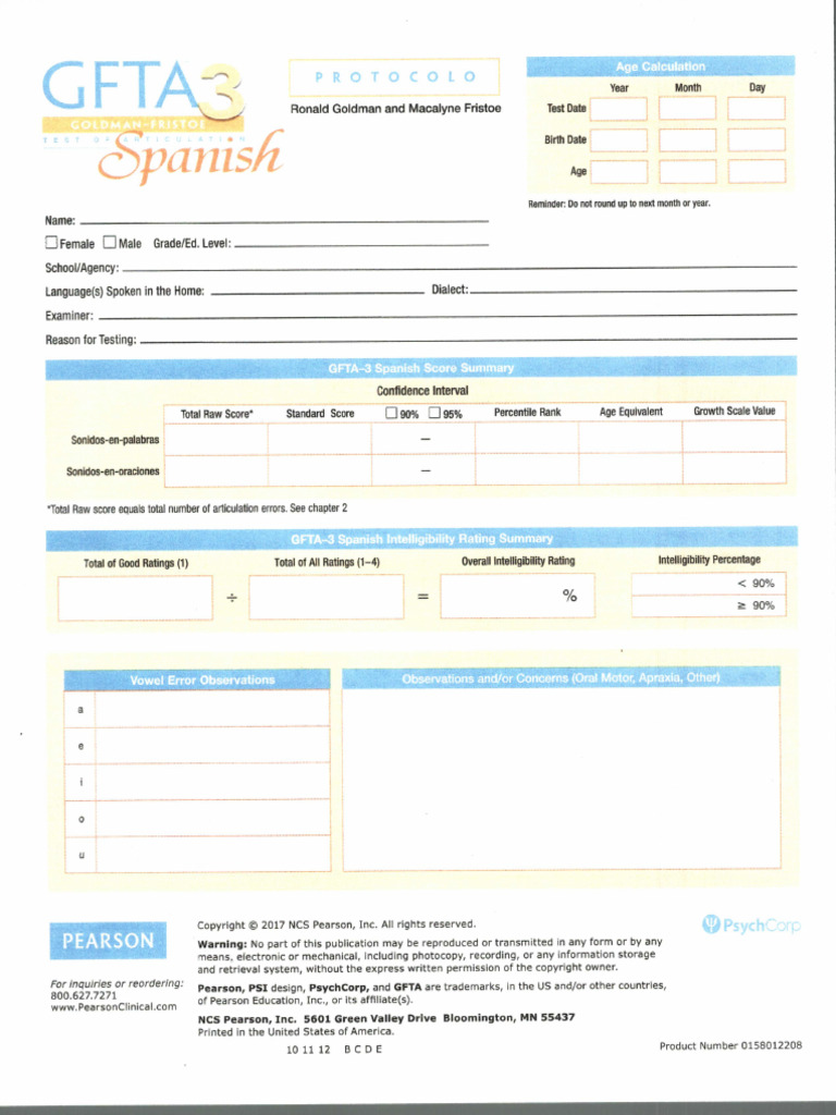 Gfta-3 Spanish Form | PDF