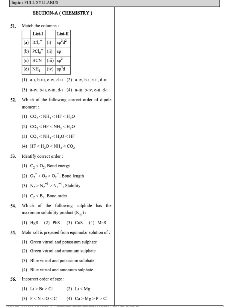 Mock 5 of Chemistry | PDF | Chemical Reactions | Atomic Orbital
