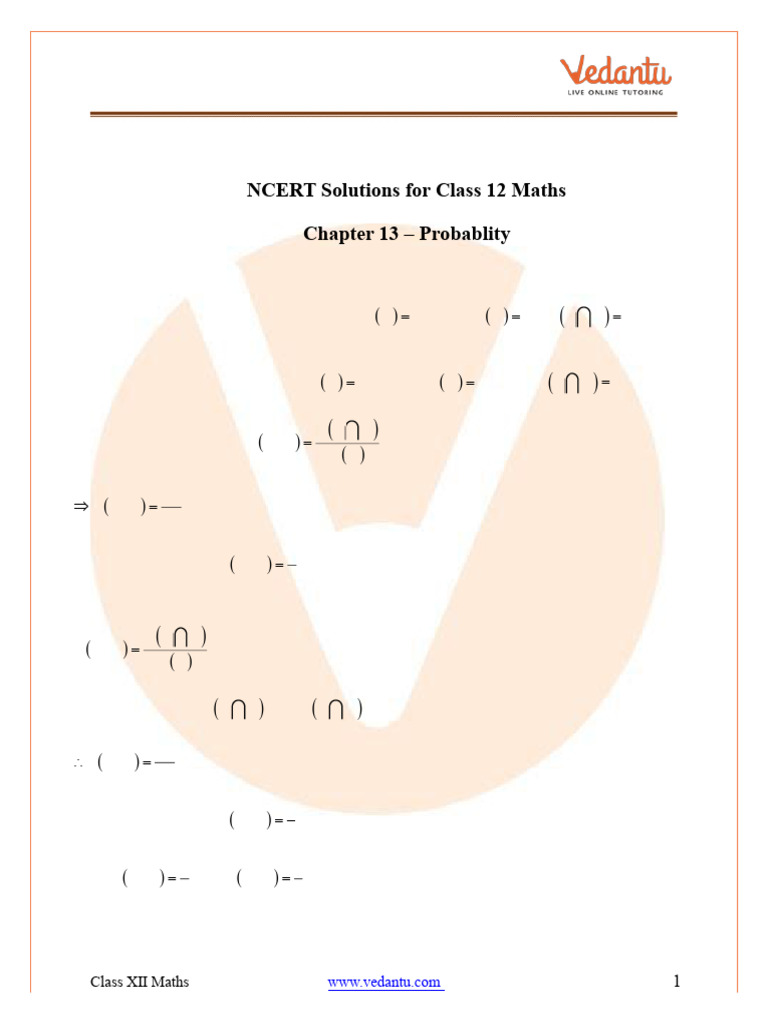 NCERT Solutions For Class 12 Maths - Probability | PDF | Probability ...