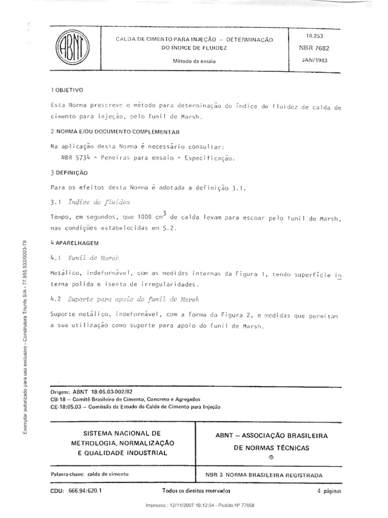 Calda de Cimento Nbr 7682 Calda de Cimento Para Injecao - Det.de Incice de Fluidez | PDF