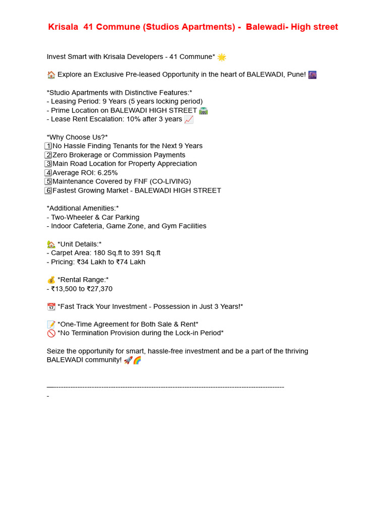 Krisala 41 Commune (Studios Apartments) | PDF