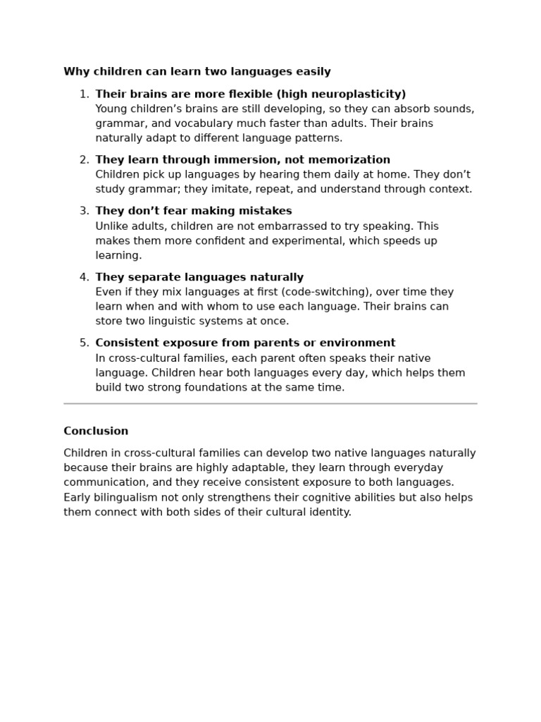 Benefits of Early Bilingualism in Children | PDF